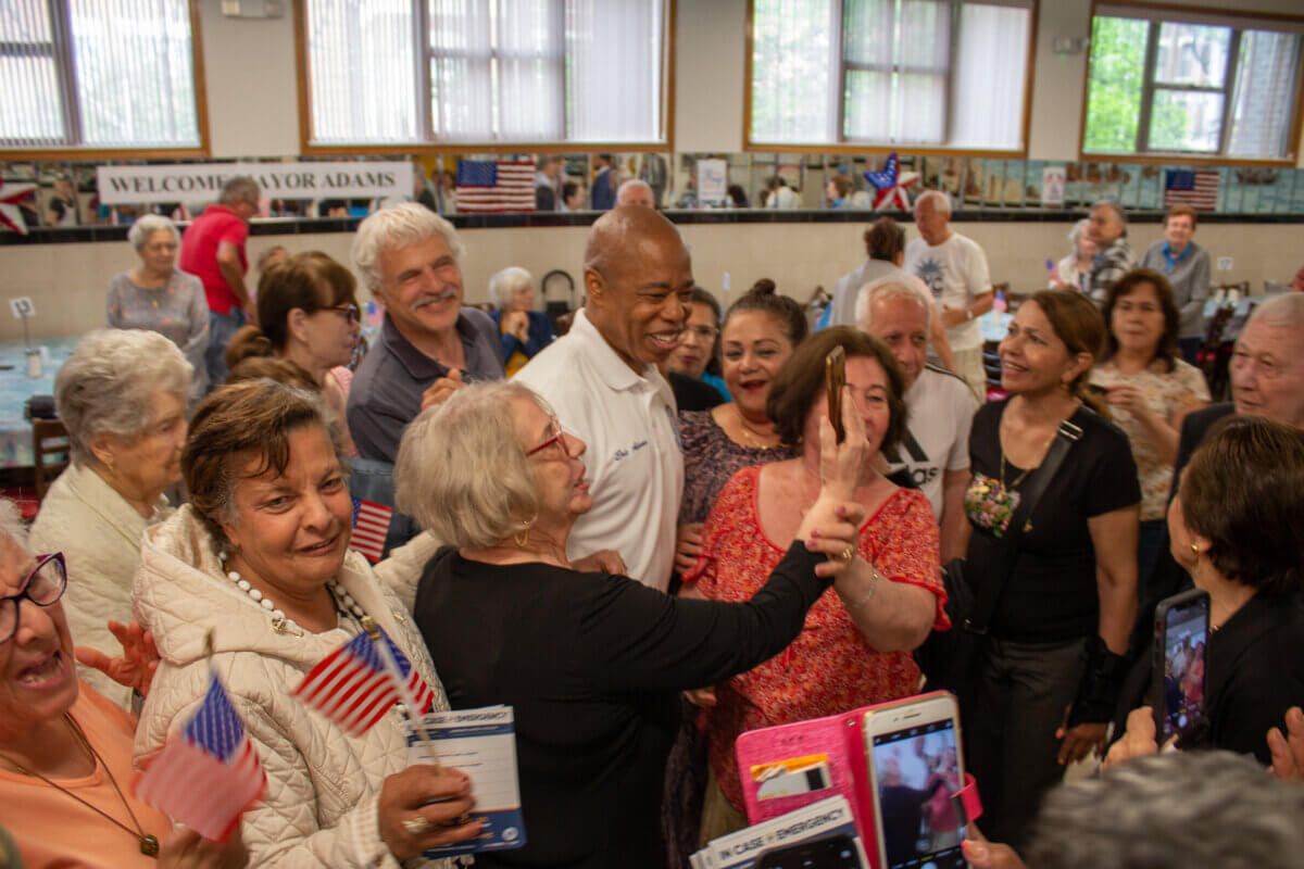 Mayor Adams greets seniors at Peter Cardella Senior Citizens Center in ...